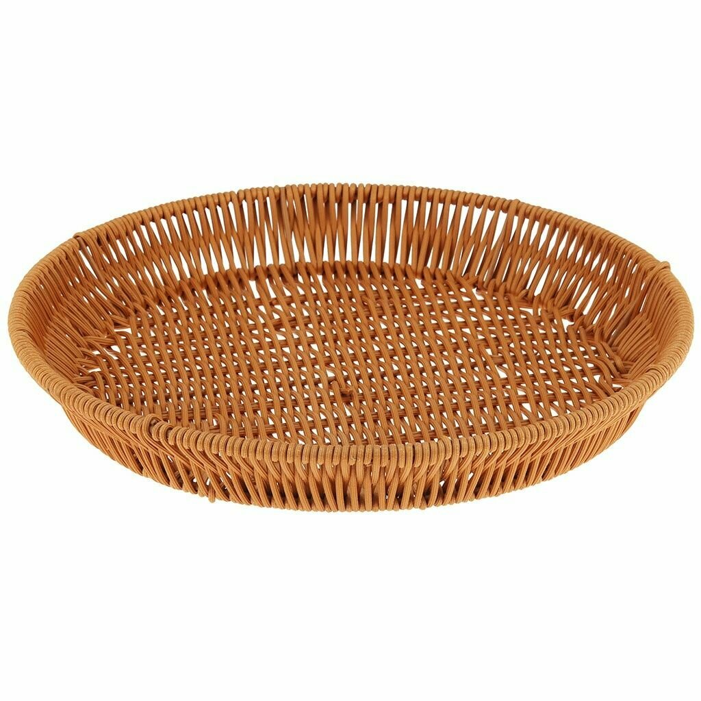 Корзина-сухарница КНР плетеная, диаметр 27,5 см, высота 4 см, полипропилен, медовый, металлический каркас, форма круглая