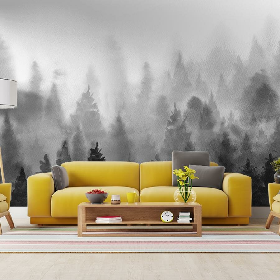 Фотообои Чёрно-белый лес 9-1727-L-Флок 270 x 400 см (ВхШ) Бесшовные, флизелиновые, влагостойкие обои MasterFresok