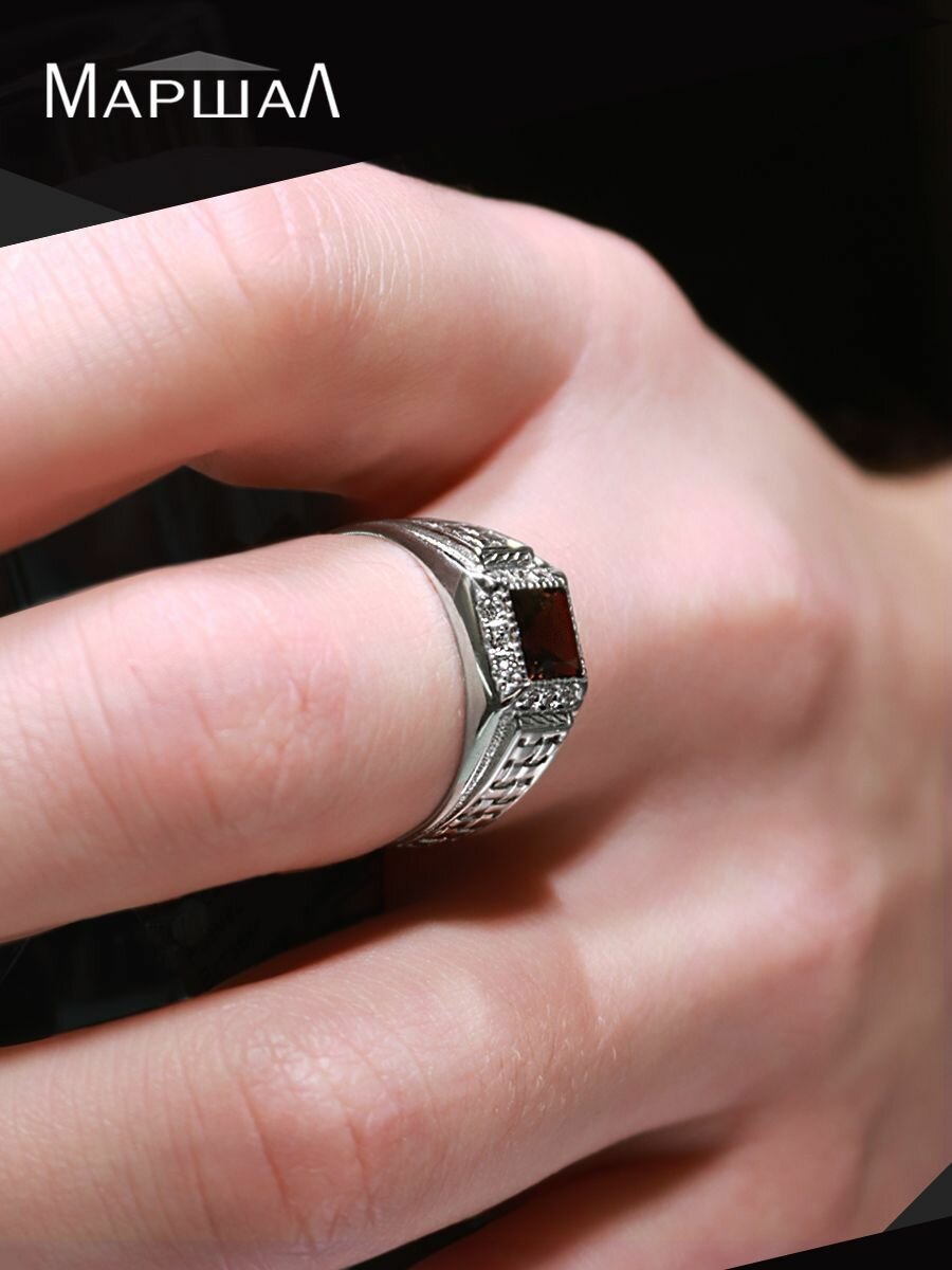 Печатка, серебро, 925 проба, родирование, фианит, раухтопаз