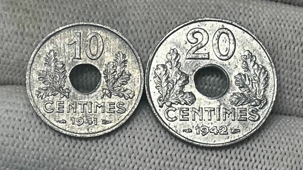 Франция набор 10 и 20 сантимов 1941-1942 года aUNC