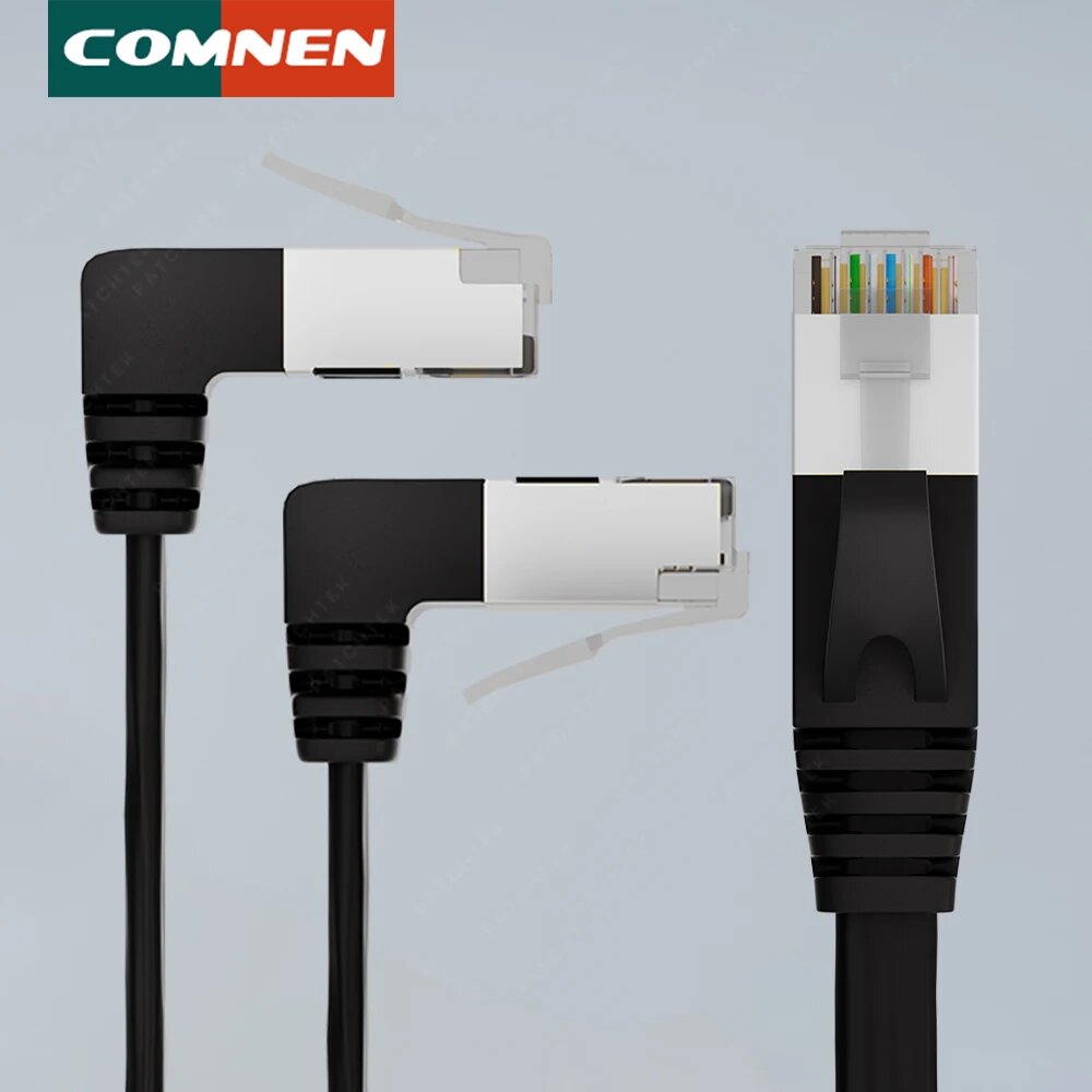 COMNEN Кабель Ethernet Cat7 1m, 90° черный — фото 1