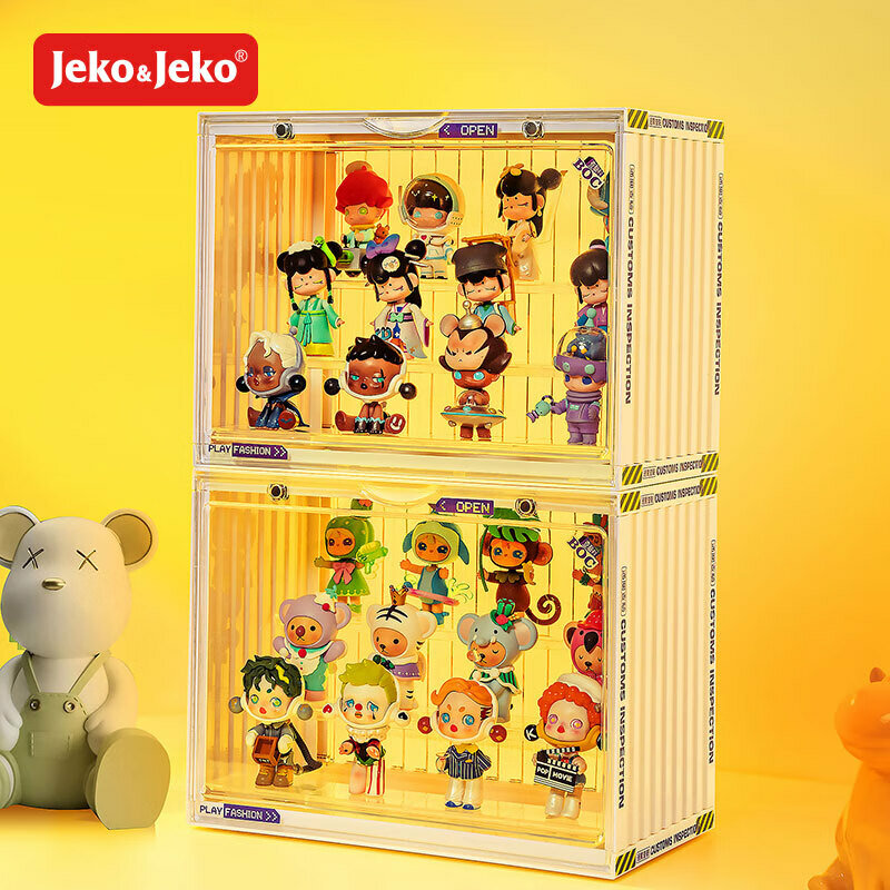 JEKO&JEKO Blind Box Display Case, Layered Divider, Transparent Action Figure Storage Box, Pop Mart Toy Display Stand, White
