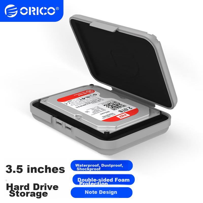 ORICO 3.5-Inch Hard Drive Storage Protective Case Moisture-proof/Shockproof/Pressure-resistant/Anti-drop With Label Data Sorting Grey PHX35