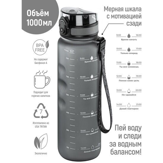 Бутылка Elan Gallery для воды "Style Matte" серая, 1000 мл (280207)