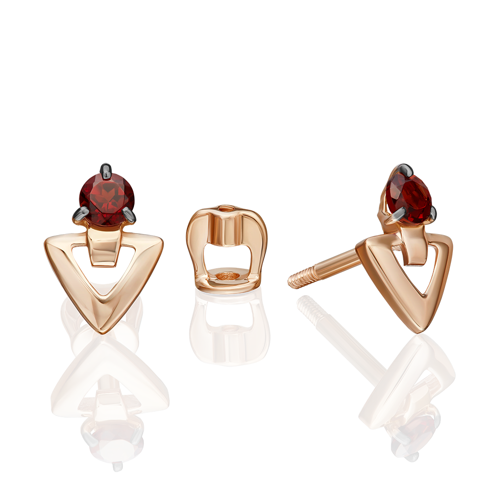 Серьги, красное золото, 585 проба, гранат