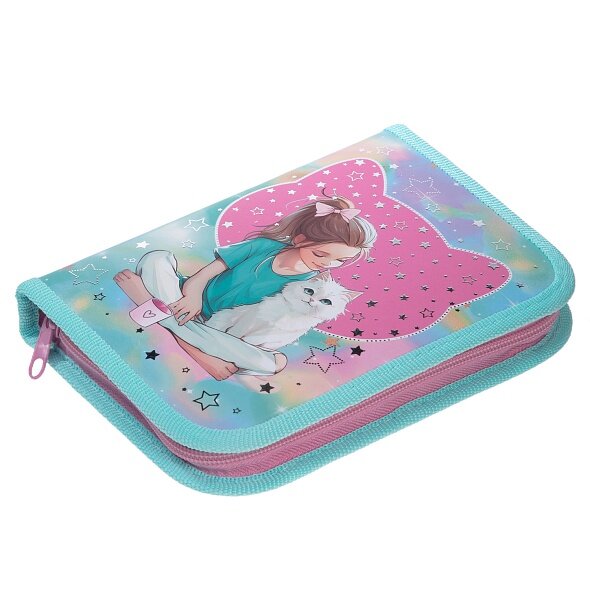 Пенал 190 х 130мм 1 отделение на молнии с откидной планкой мат. ламин. 3D фольга -Уютное настроение- с табл. умножения