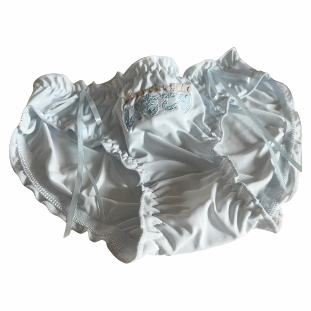 Трусики из Ледяного Шелка с милой вышитой буквой "Лолита"-Синий-M