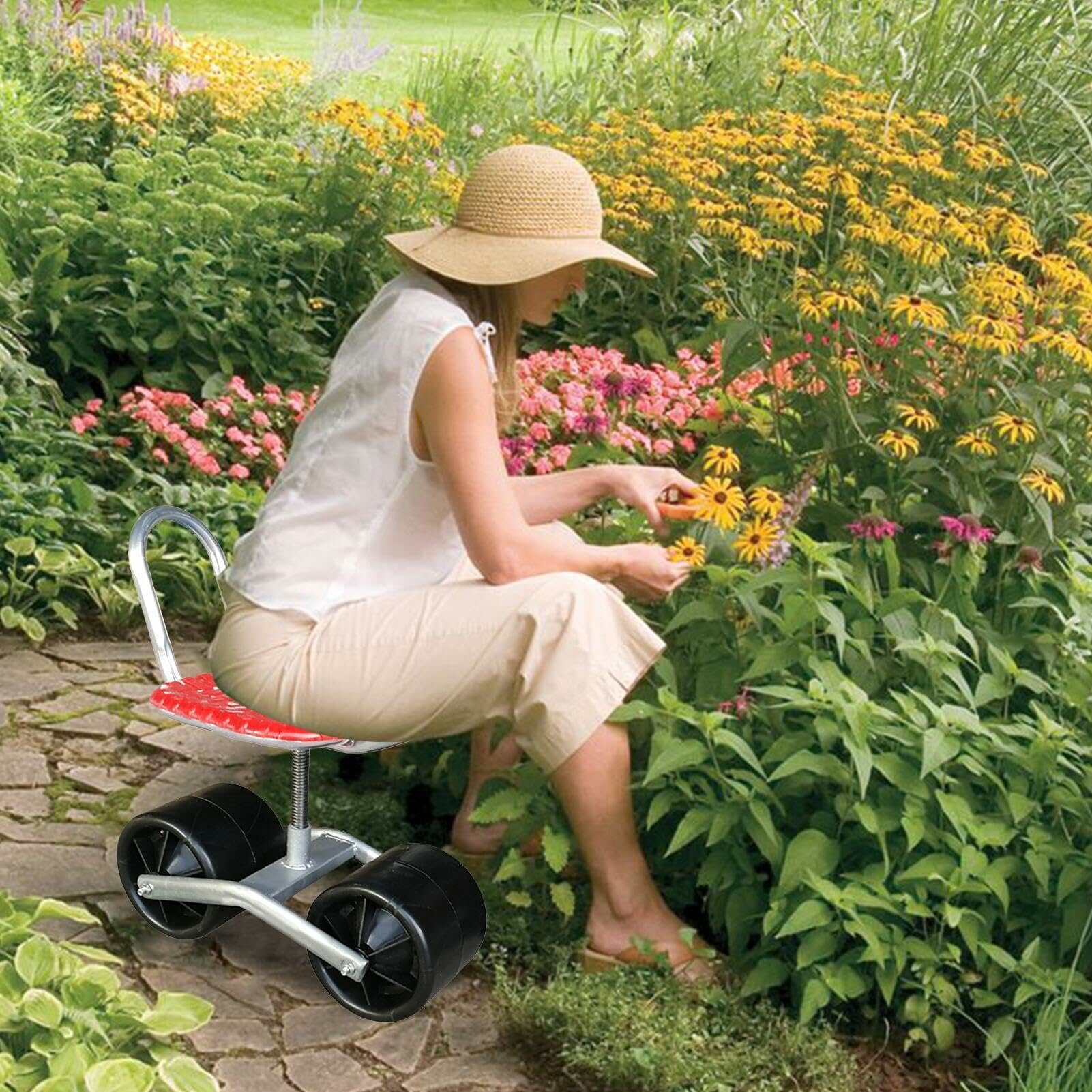 Садовый передвижной стул на колёсах INBLOOM, складной табурет для прополки грядок, регулируемая высота, алюминиевая рама, съёмное сетчатое сиденье, 30х46х45 см