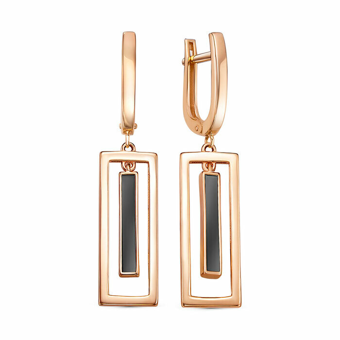 Серьги с подвесками, красное золото, 585 проба, оникс