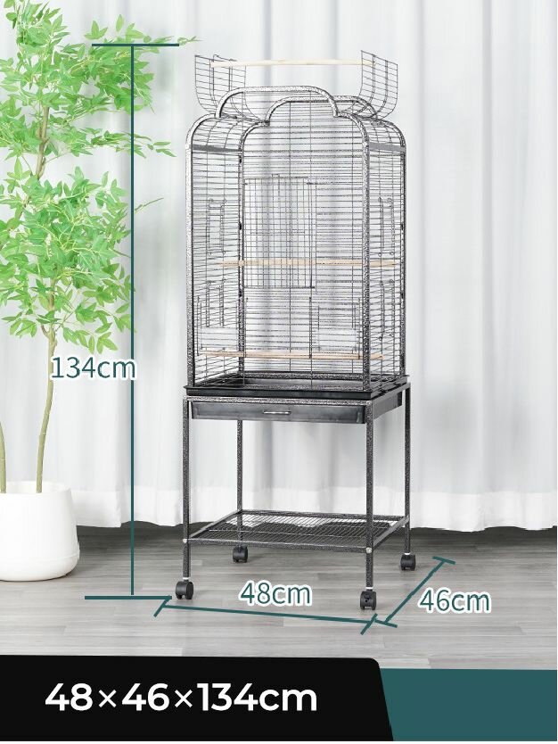 Клетка для крупных птиц Металлическая клетка 48x46x134 см с поддоном, расстояние между прутьями 13 мм просторная и безопасная