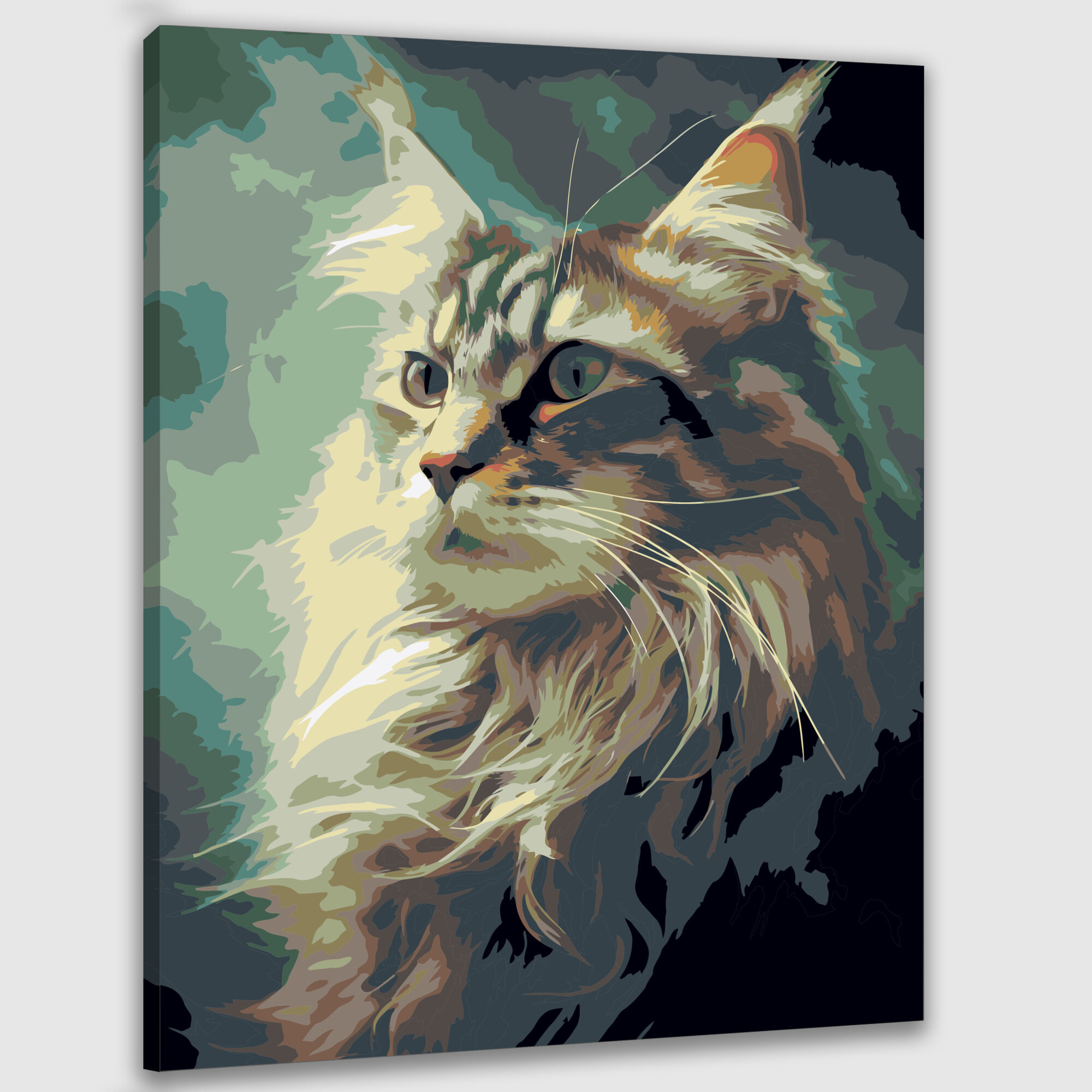 Картина по номерам 40x50 см, кошка, мейн-кун, цифровое изображение, роскошный мех, ветер, величественная