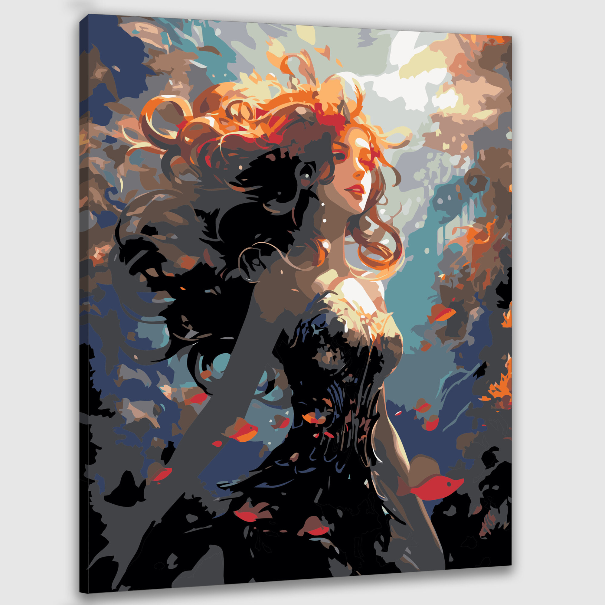 Картина по номерам 40x50 см, русалка, длинные волосы, подводное царство, коралловые рифы, морские обитатели