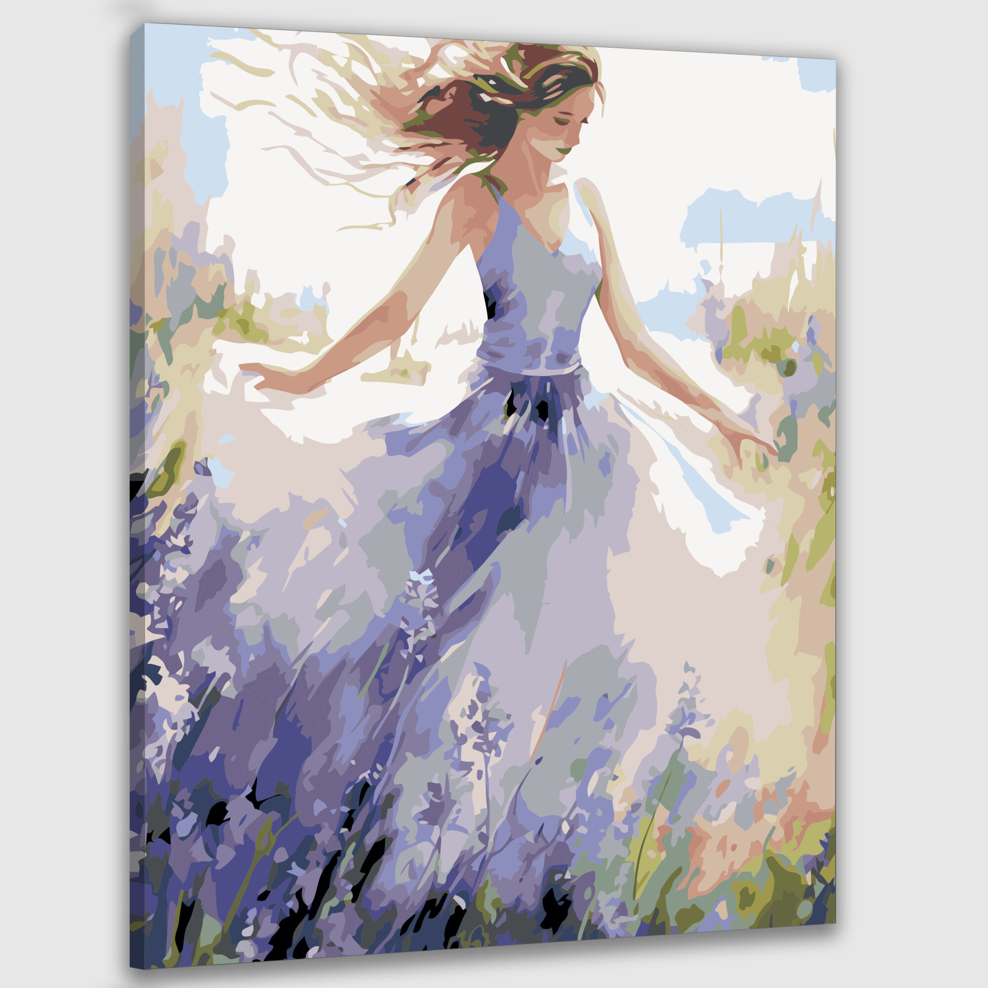 Картина по номерам 40x50 см, акварельная иллюстрация, принцесса, фиолетовое платье, кружится, танцует