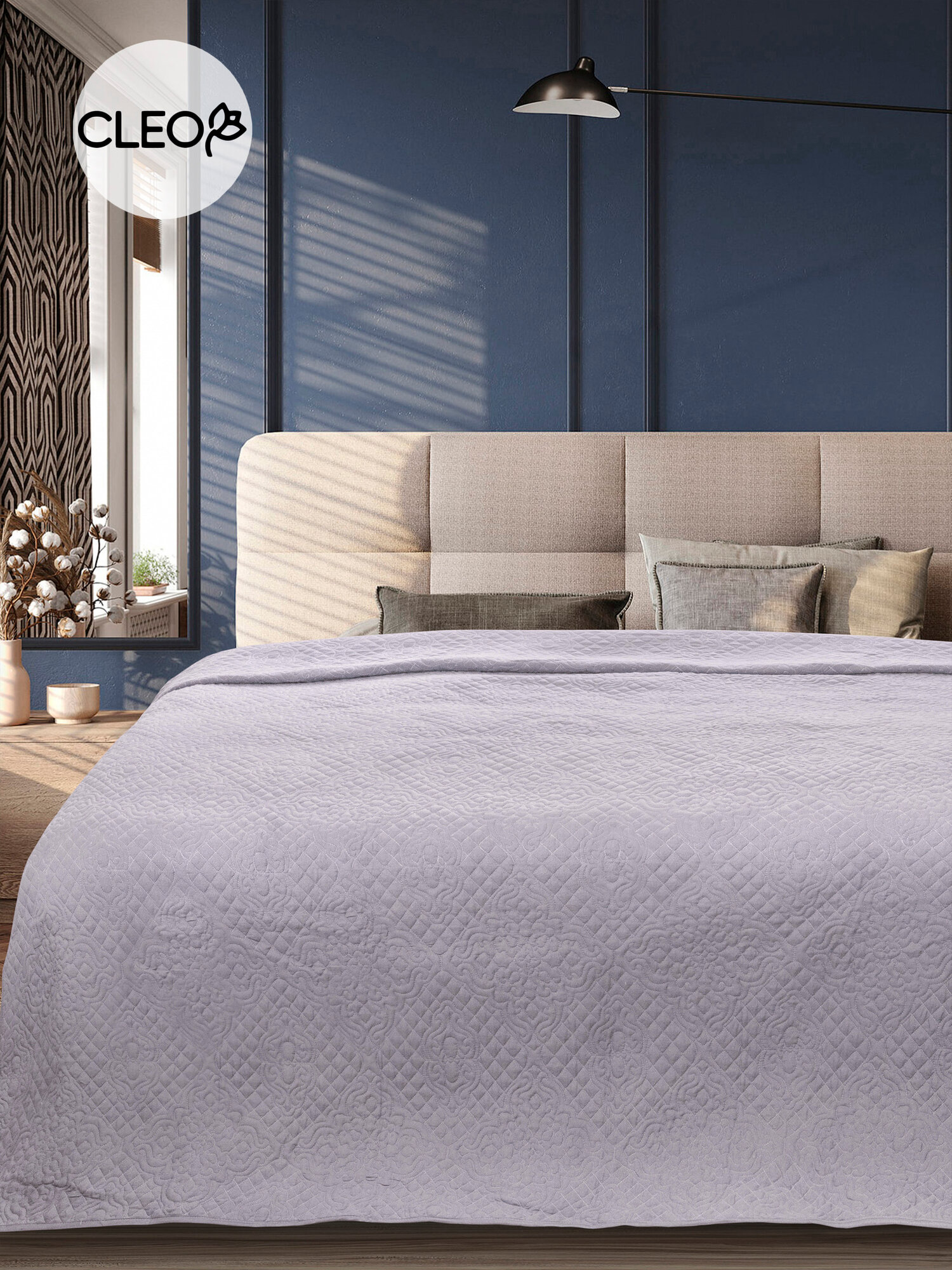 Покрывало евромакси Cleo 240x260 серое лёгкое на кровать и диван микросатин