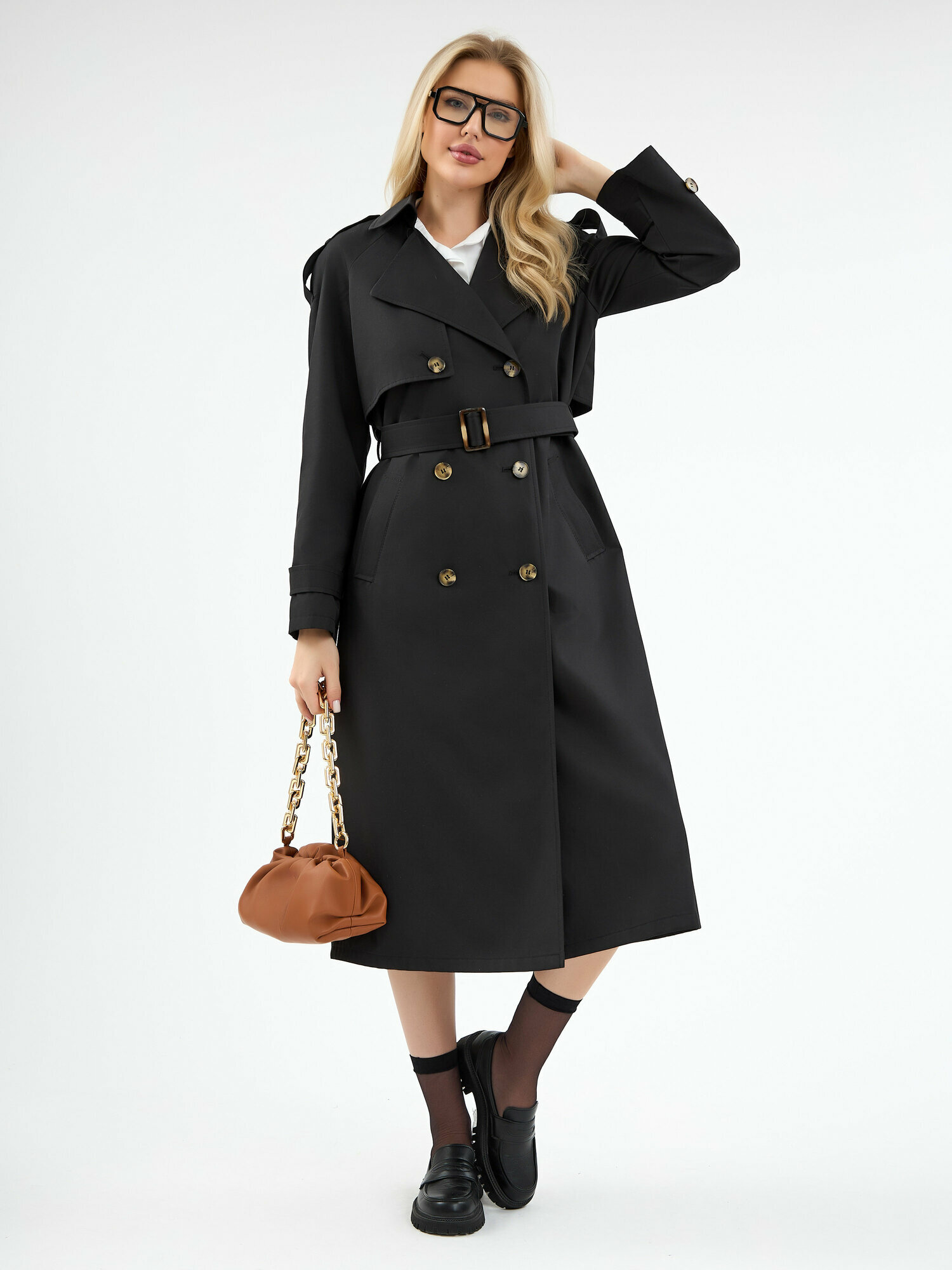 Тренчкот Berkytt 700 П864 44/170, двубортный, прямой, длинный, с поясом/ремнем, черный, демисезонный