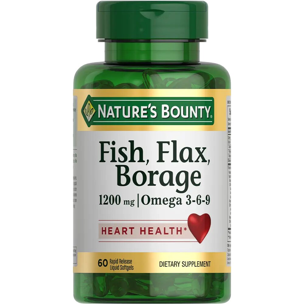 БАД Nature's Bounty Капсулы "Омега 3-6-9", 60 шт. Fish, Flax, Borage 1200 mg Omega 3-6-9