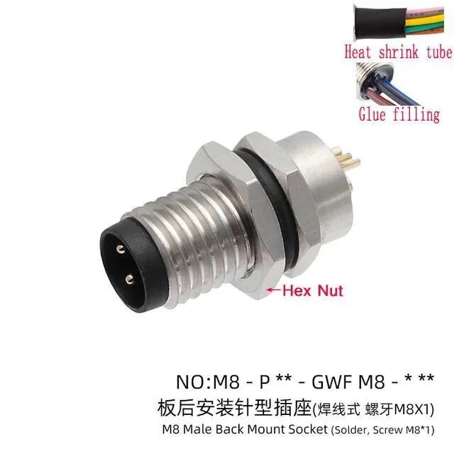 Розетка CAZN M8 Solder Socket с проводом 30 см 3Pin A-CODE, Male Back M8x1