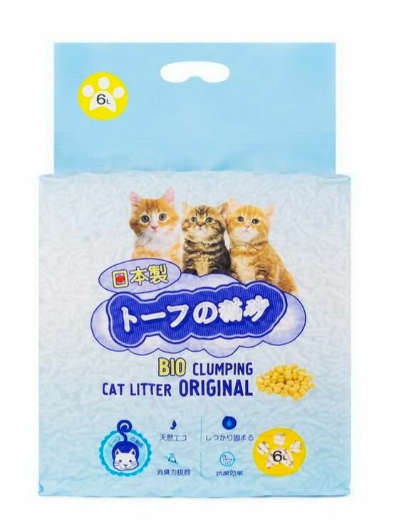 HAKASE AREKKUSU Наполнитель для кошачьего туалета биоразлагаемый, комкующийся, Тофу, без запаха 6л