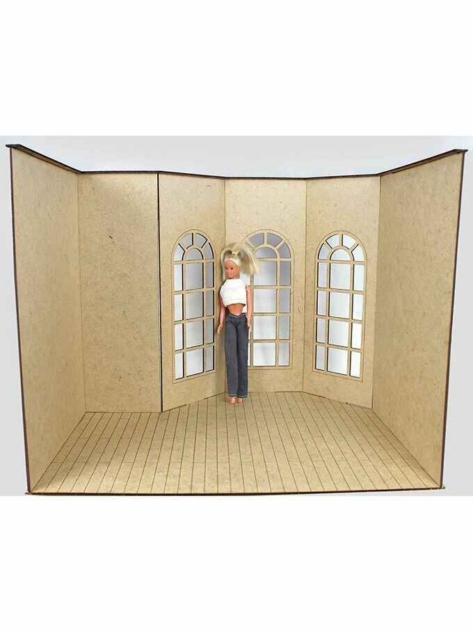 Деревянный румбокс с витражными окнами Дом для кукол Барби 50х42х40см