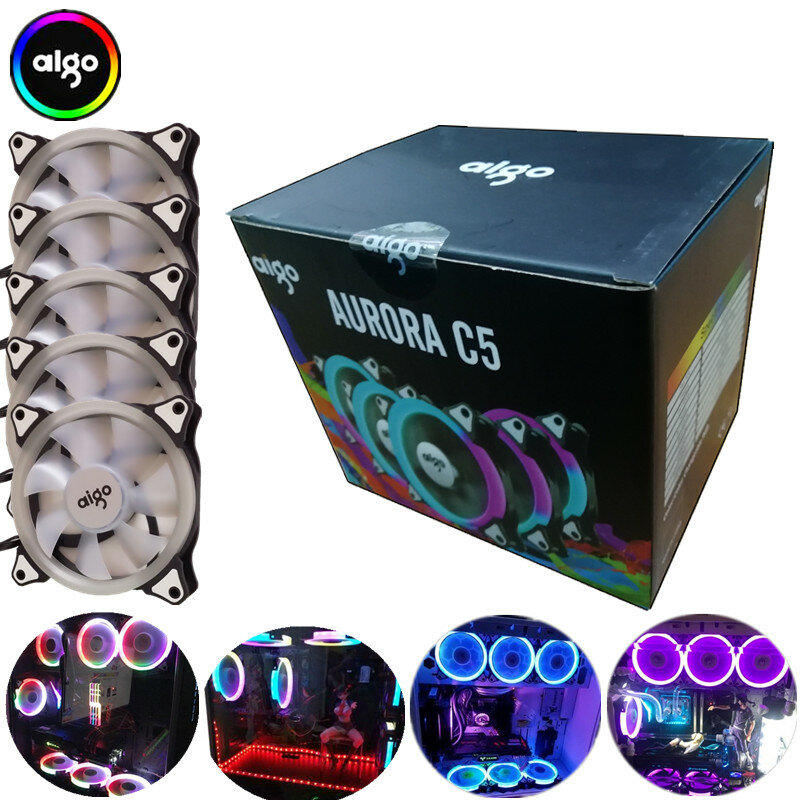 Aigo aurora C5 rainbow lights Colorful RGB Adjustable Colour Вентилятор 120mm LED PC Computer Cooling Cooler Silent Case Вентилятор controller