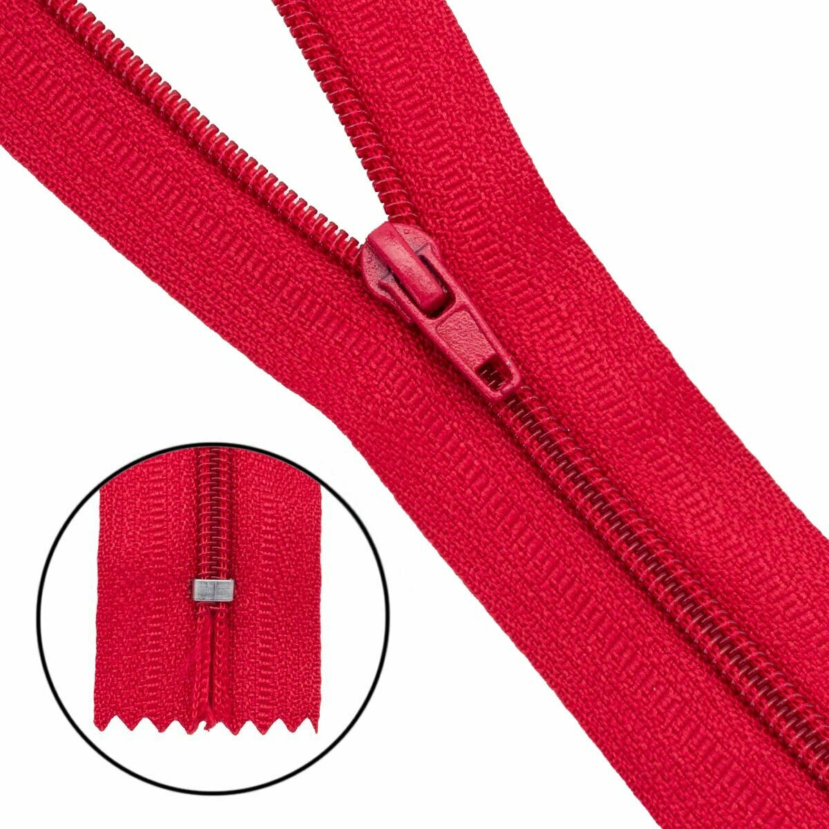 Молния неразъемная брючная Т4 20см, автомат (F148 красный), 10 шт