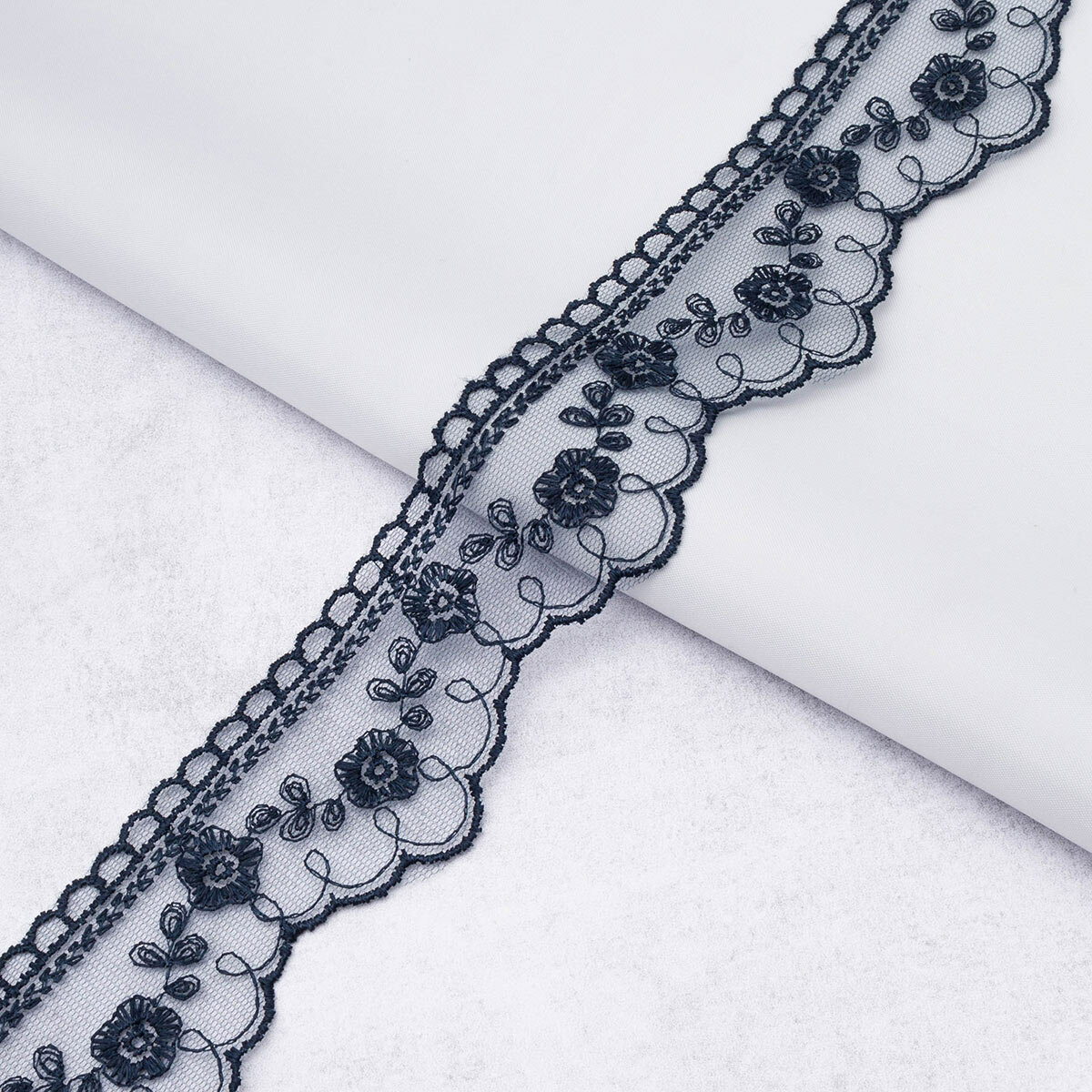 Кружево для рукоделия на сетке 40мм*12м (03 т. синий), Айрис TR.1160