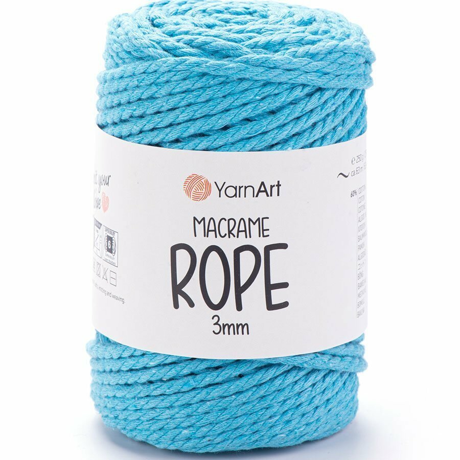 Пряжа Yarnart MACRAME ROPE 3MM 763 св. бирюза (4 мотка)
