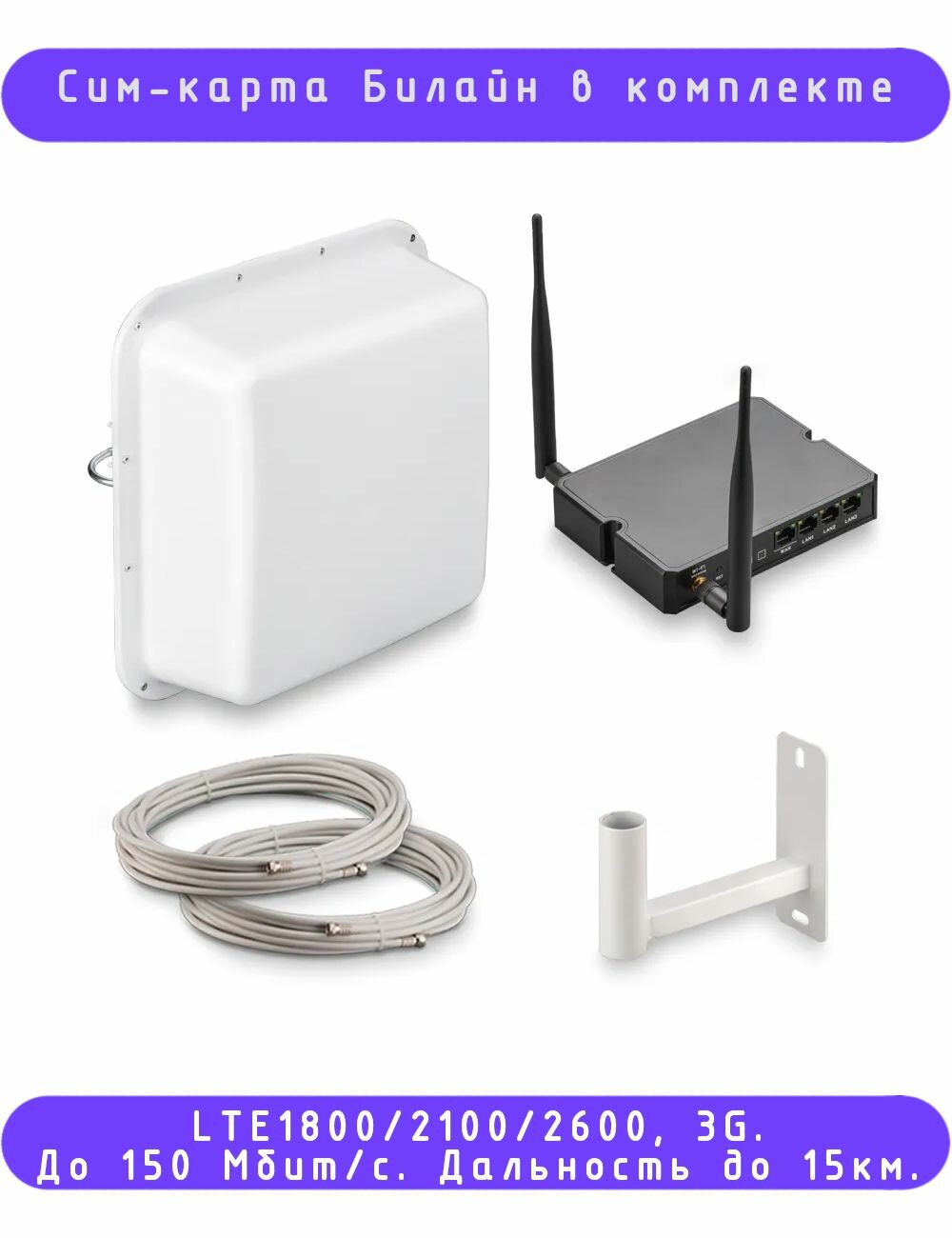 Комплект и антенна для 3G/4G интернета, KROKS KSS15-3G/4G-MR cat4 AllBands с сим-картой билайн