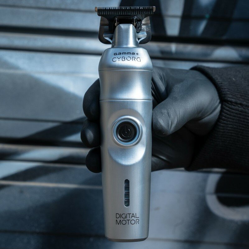 Профессиональный ТРИММЕР GAMMA+ CYBORG для окантовки и бороды с бесщёточным мотором, Американская вилка с переходником, металлический корпус, можно нож выставить в 0 (zero overlap).