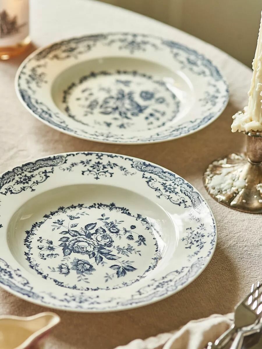 Набор керамических глубоких тарелок 2 шт, тарелки из керамики глубокие 400 мл с рисунком, в подарок