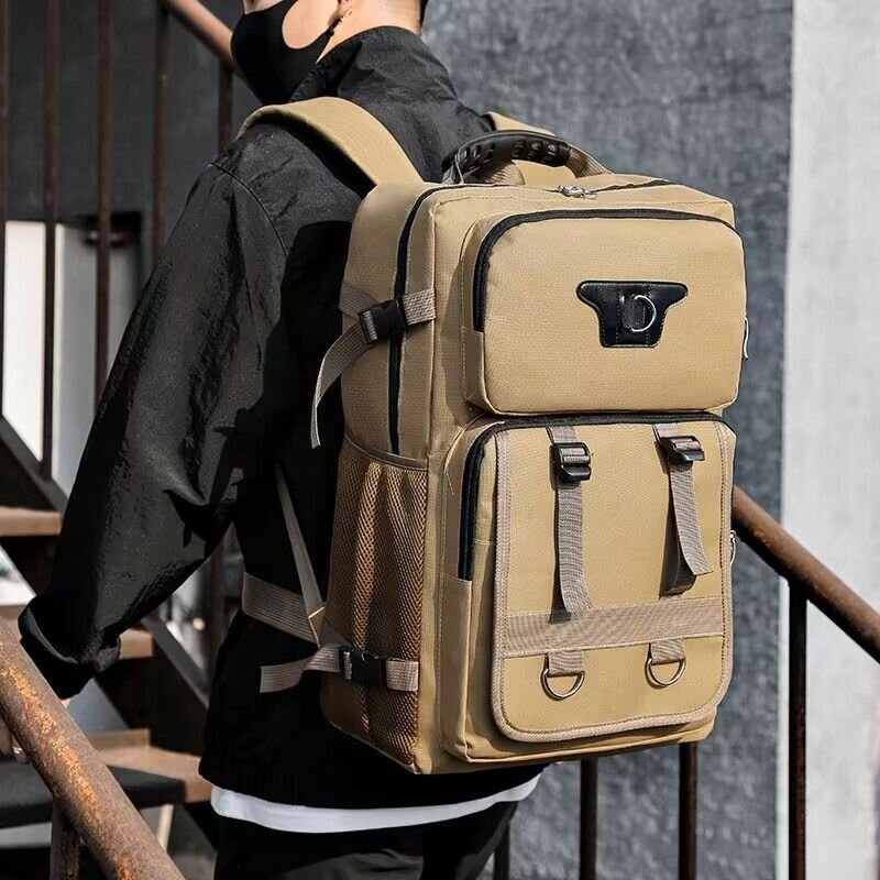 Рюкзак Новый городской рюкзак в стиле "ретро-рабочая одежда" для мужчин: универсальный дизайн для путешествий, учебы и повседневного использования с отделением для ноутбука.-3-3-3