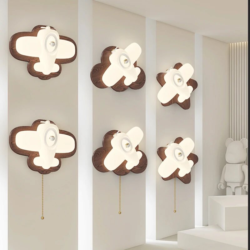 Настенная лампа XIUAN в виде самолета из массива ореха, Remote Control, 3 Color Temperature, Wood C No Switch