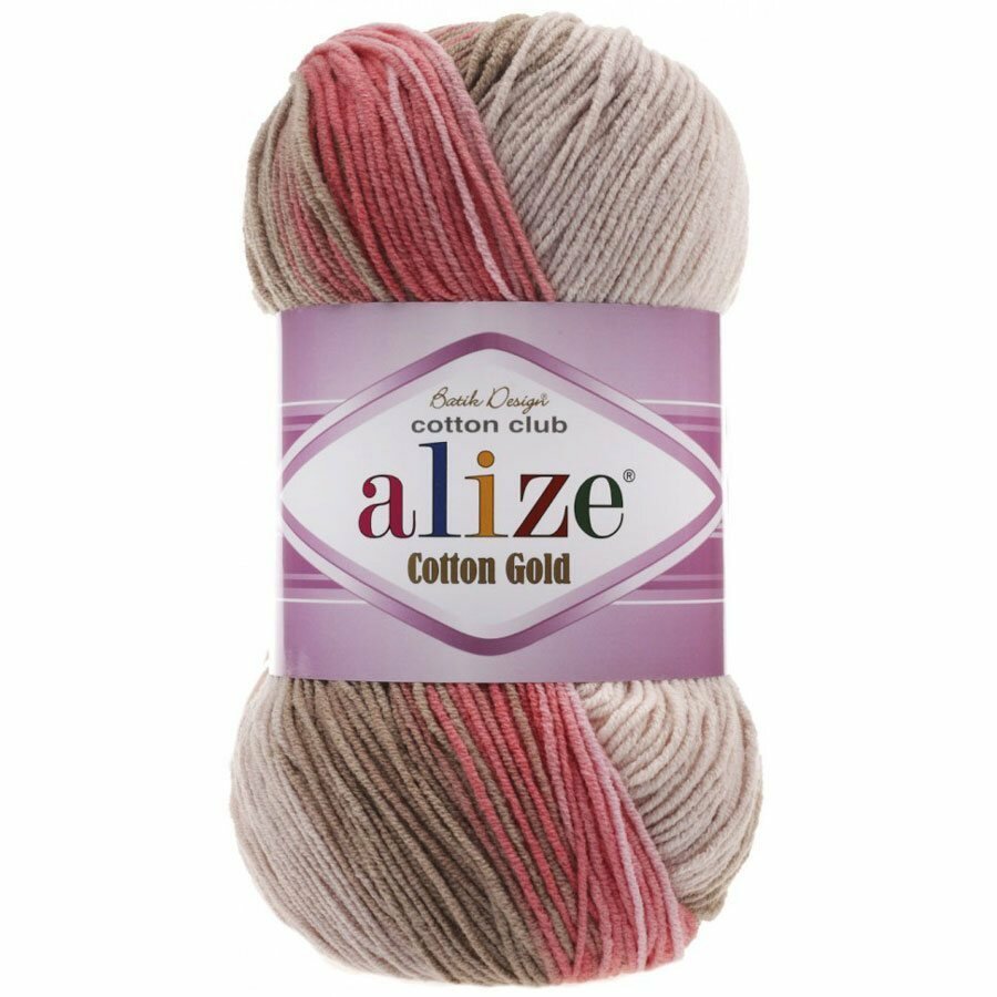 Пряжа Alize COTTON GOLD BATIK 5970 белый/роз/беж (5 мотков)