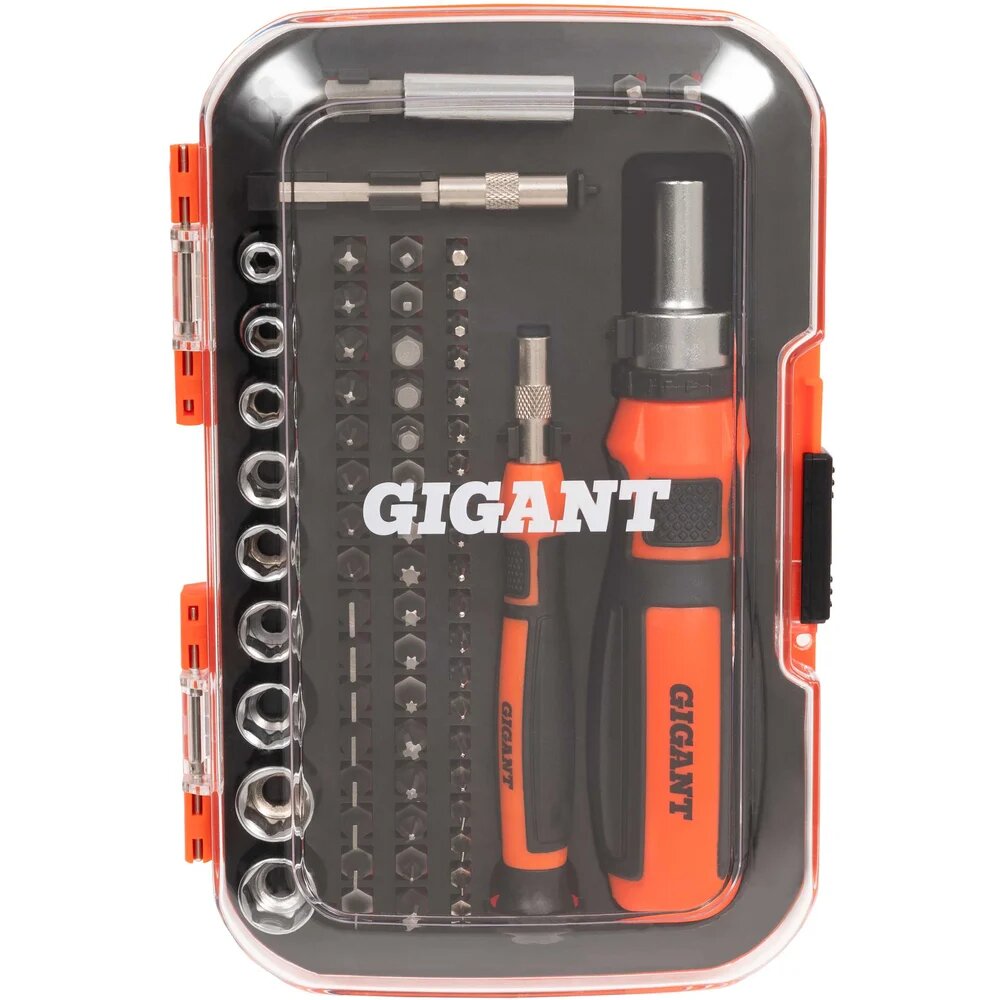 Gigant Набор Отвертка реверсивная с эргономичной ручкой, с насадками, в пластмассовом боксе, 68 пред. GBS-68