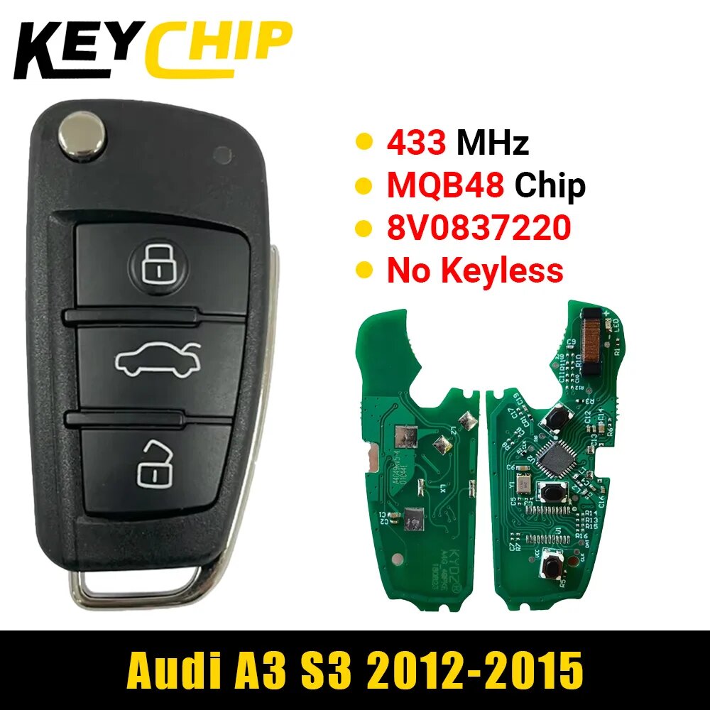 KeyChip Дистанционный откидной ключ Megamos AES MQB 48 Чип 434 МГц 8 В 0837220 Для Audi A3 S3 2012-2015