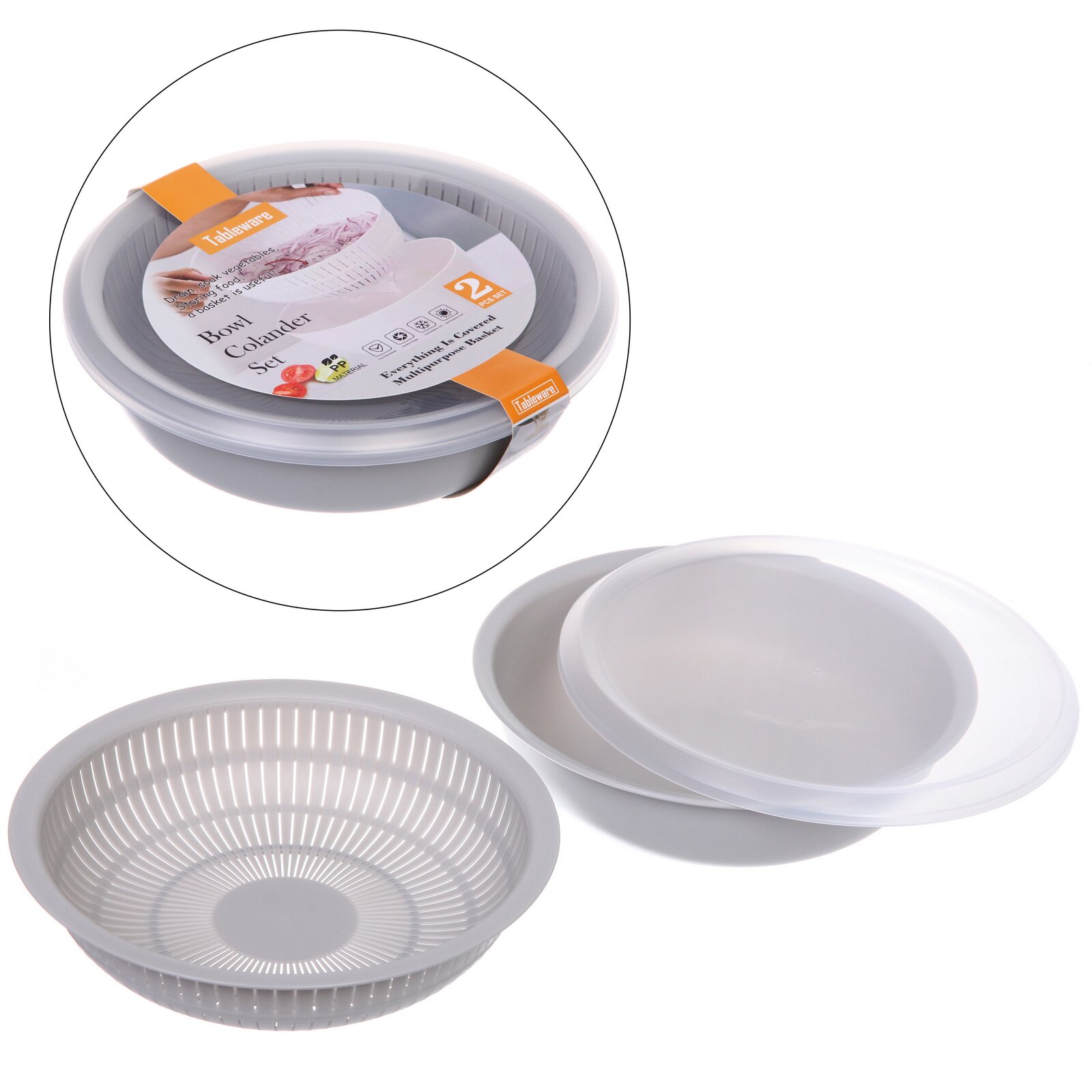 Дуршлаг пластиковый 'Фаттория' 24*7,5см серый, мелкие отверстия