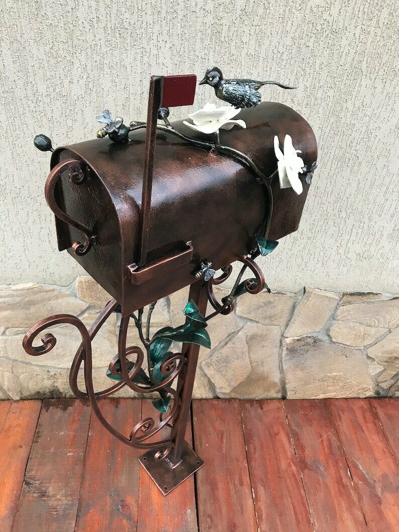 Кованый почтовый ящик для дома и дачи, почтовый ящик ручной работы, Орхидеи, напольный