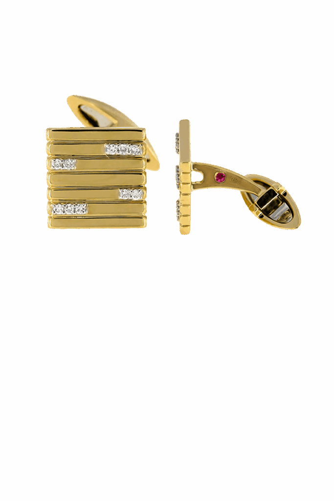 Запонки, желтое золото, 750 проба, рубин, бриллиант