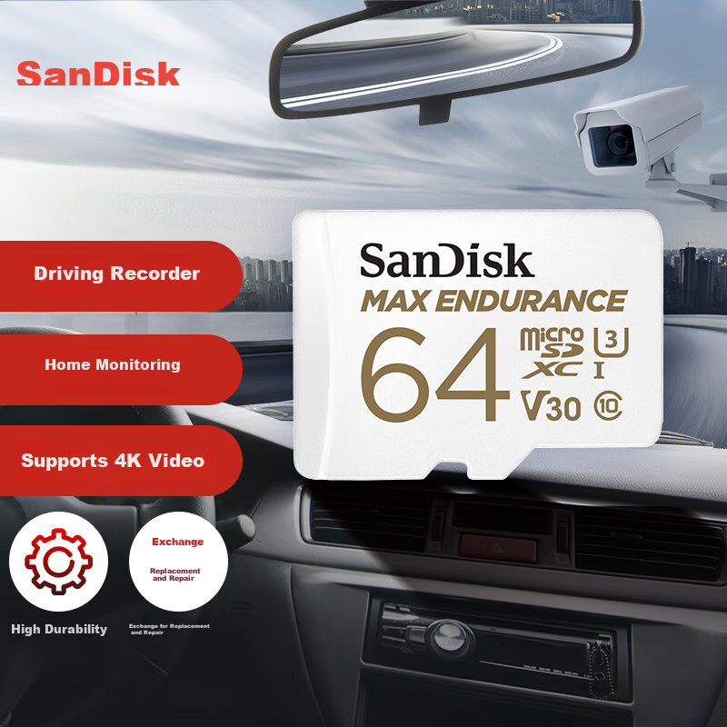 SanDisk 64GB TF (MicroSD) Memory Card, 4K V30 U3, Suitable for Home Surveillance And Dash Cam Memory Cards, Durable, Long Recording Time