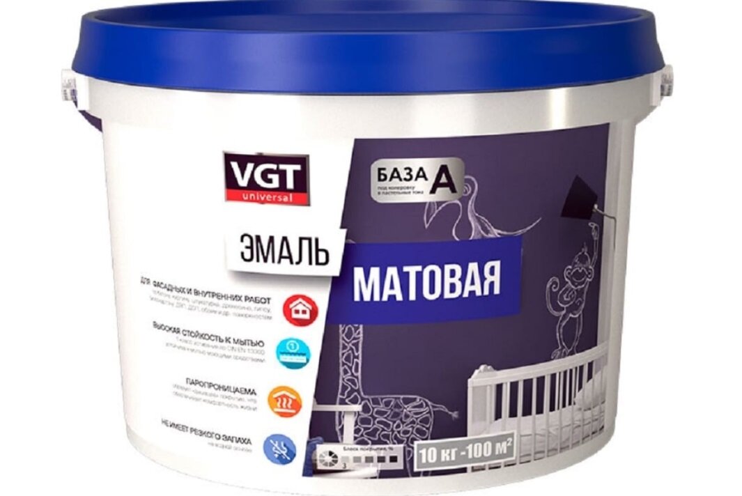 Эмаль универсальная VGT ВД-АК-1179, матовая, 10 кг, цвет: черный