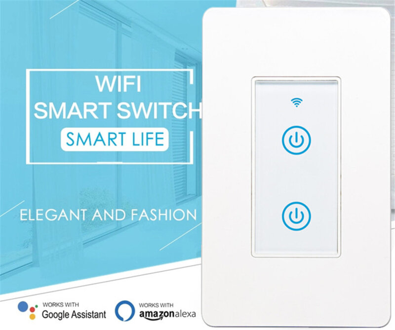 Tuya App Wifi Smart Touch Switch Light Switch Us Wireless Voice Control Remote 2 Gangs By Tuya Smartlife Alexa Google Home 2gang