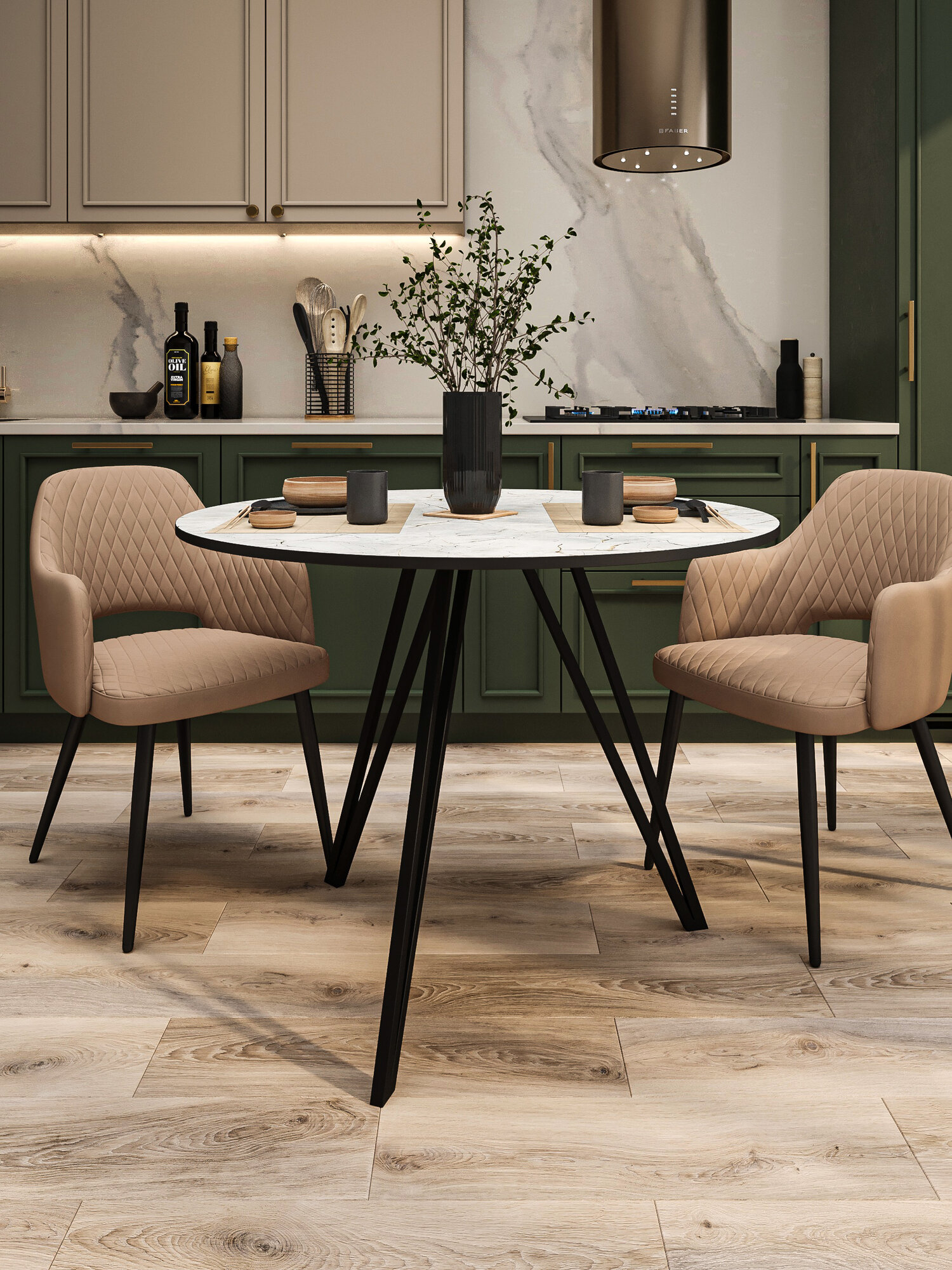 Стол ЭSTETIKA "Loft", кухонный, круглый, ламинированный, ЛДСП, металл, 90 см