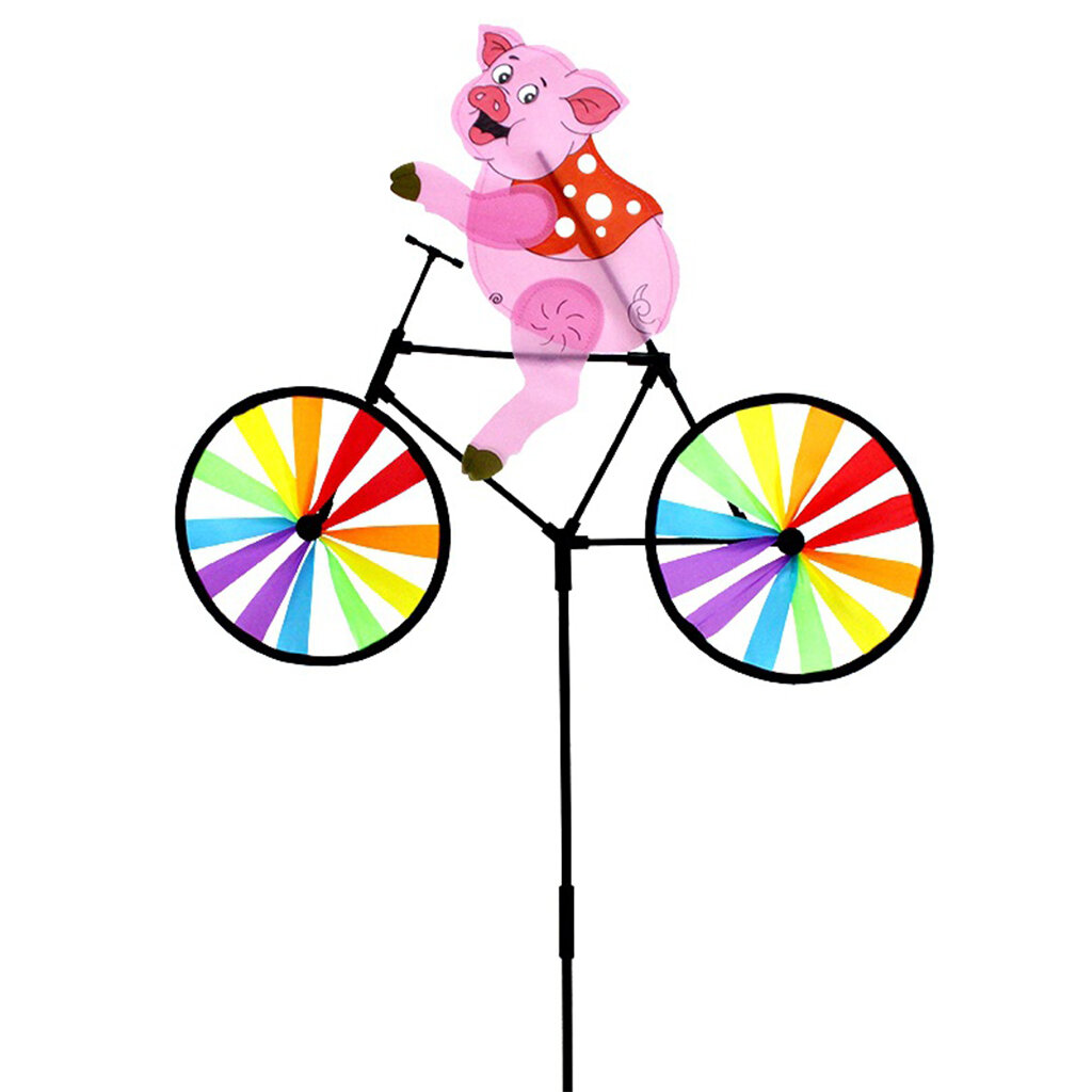 Милое 3D животное, свинья на велосипеде, ветряная мельница, вертушка, сад, газон, двор, декор, ветряная вертушка