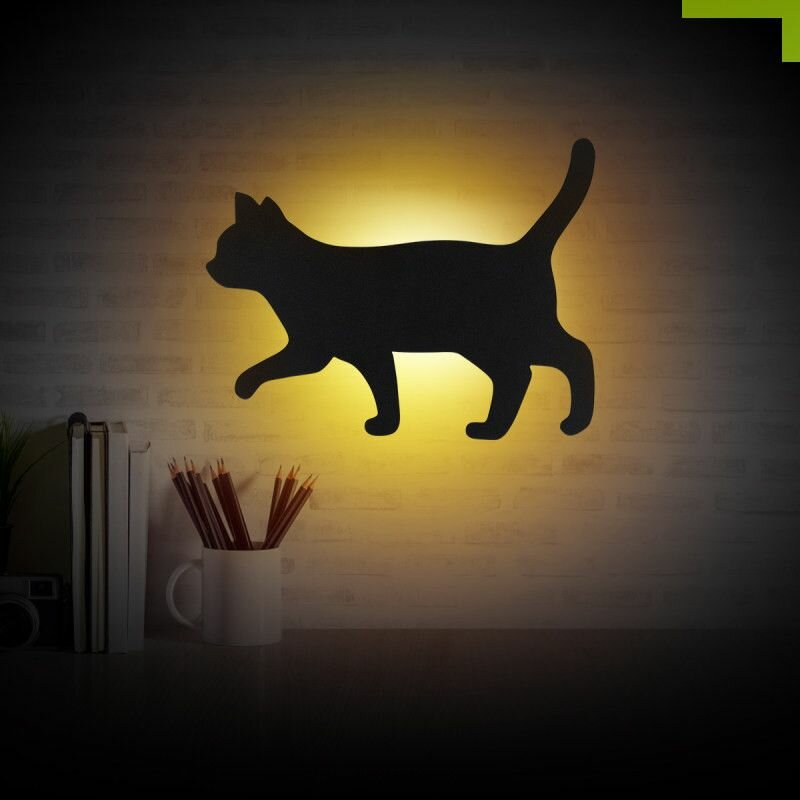 LEDMOMO Кот LED Ночник с голосовым управлением, настенный светильник без батареи (черный)