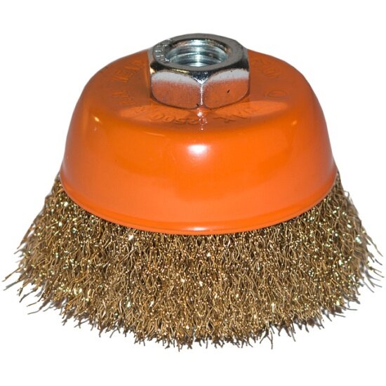 Корщетка-насадка Sturm! 5240102 для УШМ тип "чашка" М14, D75мм, латунир. волнистая пров.