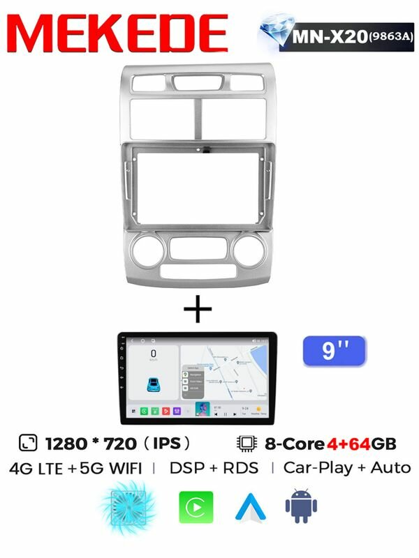 Магнитола 9" Mekede MN X20 Pro 4/64 Gb Kia Sportage 2 2004-2010 carplay
