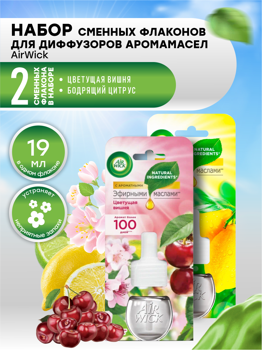 Набор сменных флаконов AIRWICK Цветущая вишня + Бодрящий цитрус по 19 мл.