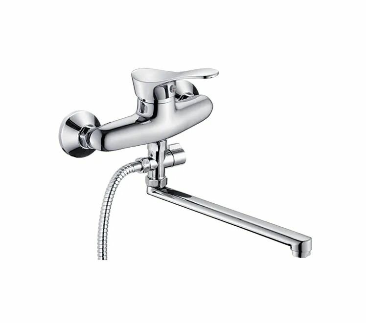 Смеситель на ванну Potato P21214 одноручковый с длинным поворотным изливом, переключатель на душ поворотный между корпусом и изливом, хром-никелевое покрытие, картридж 35 мм