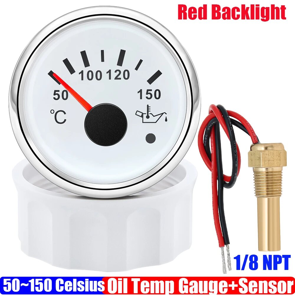 Автомобильный лодка 2 "52 мм Датчик температуры масла с предупредительным красным светом 50 ~ 150 ℃ Измеритель температуры масла + датчик 1/8NPT M14X1,5 DC12V 24V Custom WS 1-8NPT
