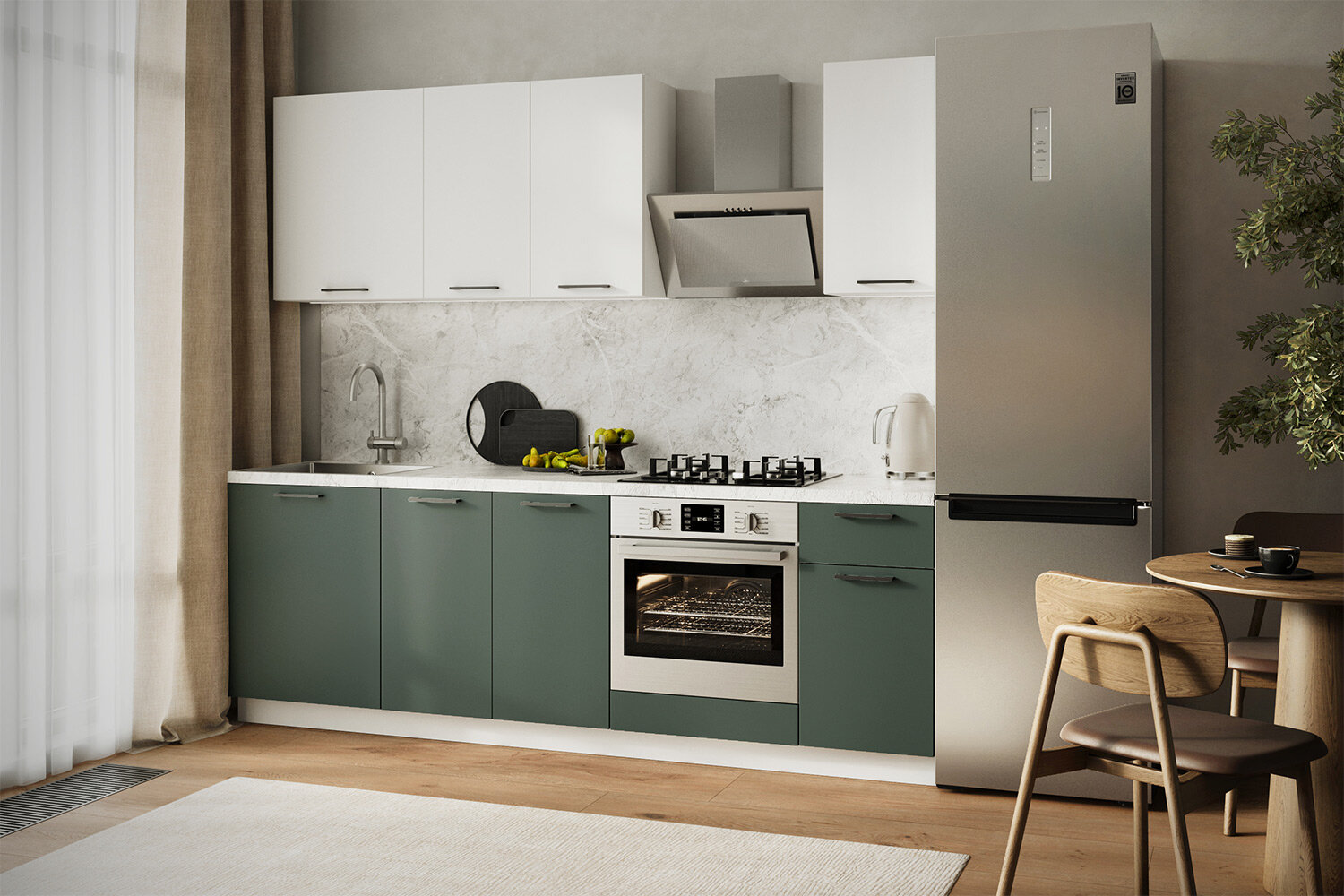 Кухонный гарнитур Hoff Сити 2,4 м, 240х210х52,6 см, белый/белый софт/авокадо